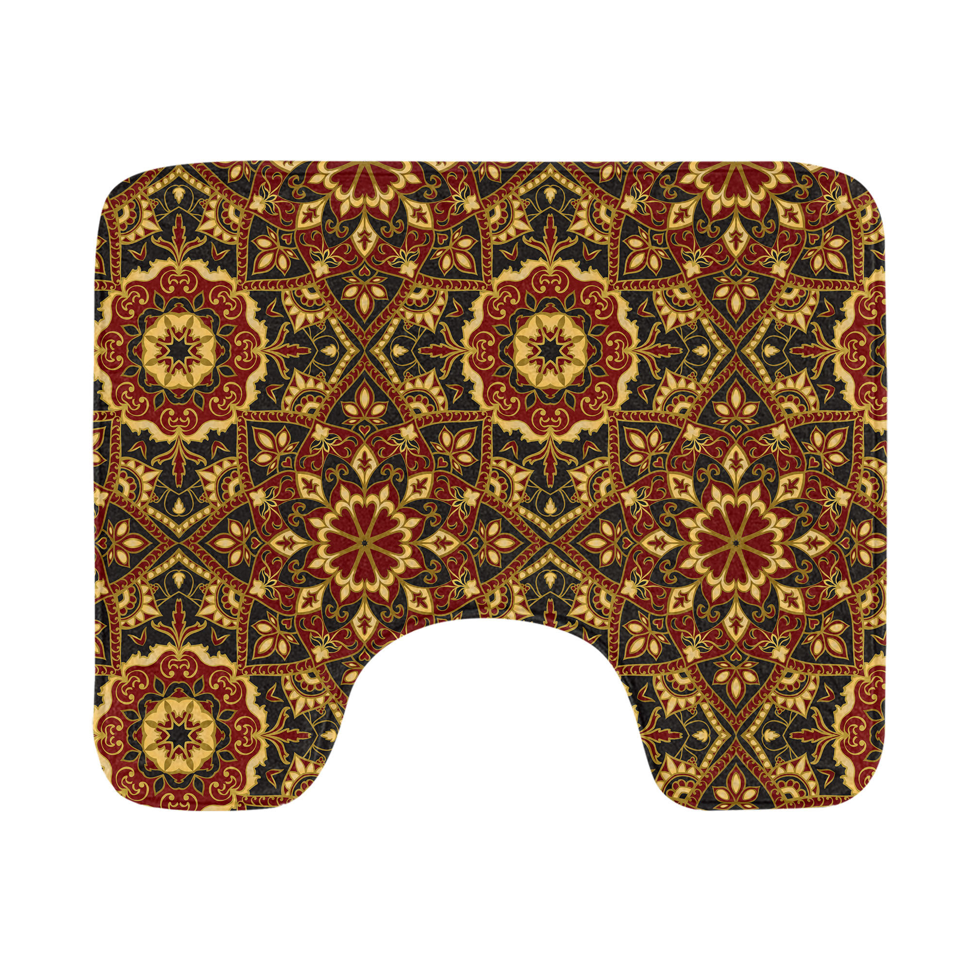 Ebern Designs Turkish Pattern Toilet Mat U-Shape Bathroom Rug 20" Ruby Mustard Black | Wayfair